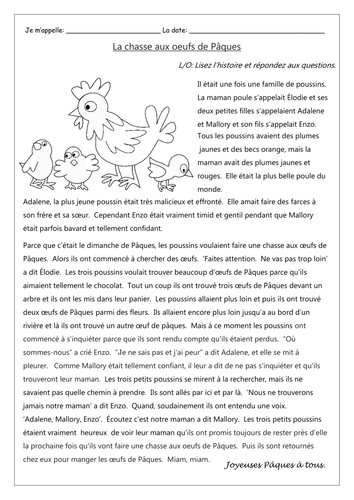 FRENCH - Easter Comprehension - Worksheets | Teaching Resources