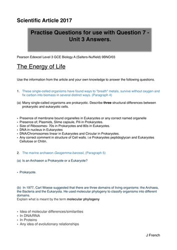 Biology A Unit 3 2017 Scientific Article Practise Questions | Teaching ...