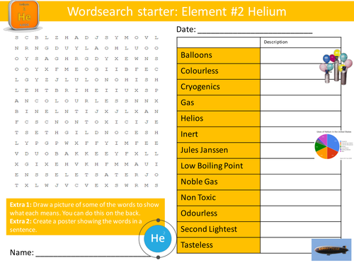 Science Element 2 Helium 6 x Starters Wordsearch Crossword Anagram ...