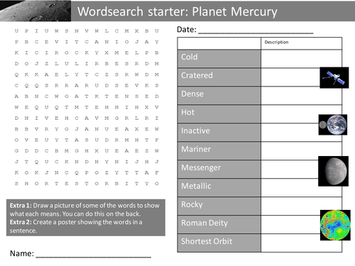 Science Planet 1 Mercury 6 x Starters Wordsearch Crossword Anagram ...