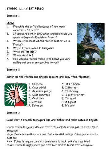 STUDIO 1 FRENCH EXTRA | Teaching Resources