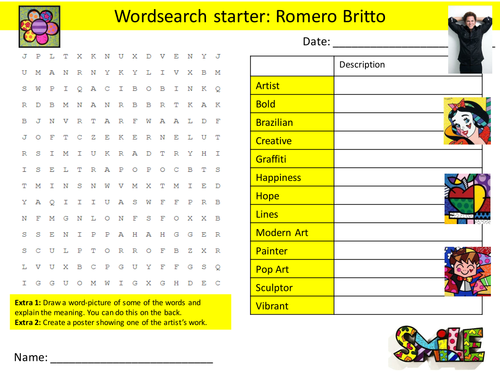 10 Pop Art Artist Wordsearch Starter Activities Keyword Plenary ...