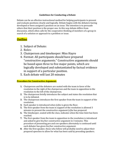 Guidelines for a Debate | Teaching Resources