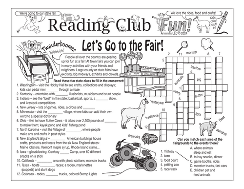 Bundle: Town and State Fairs Two-Page Activity Set and Word Search ...
