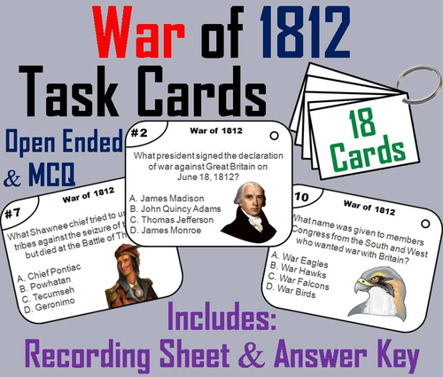 War of 1812 Task Cards | Teaching Resources