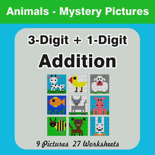3-Digit + 1-Digit Addition Mystery Pictures | Teaching Resources