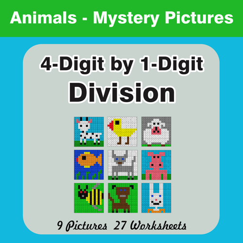 Division: 4-Digit by 1-Digit Mystery Pictures | Teaching Resources