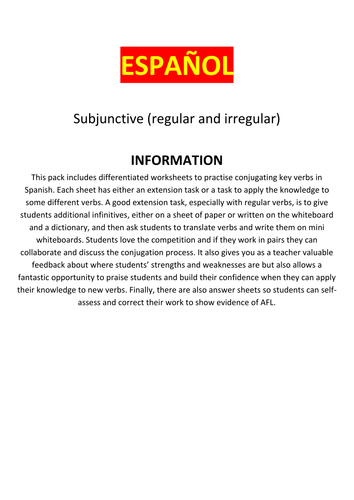 Spanish, subjunctive present: Differentiated verb drills for ...