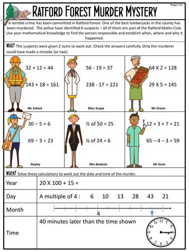 Maths Revision Murder Mystery KS2 (4 operations, fractions, time) by ...