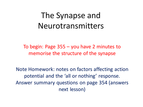 Synapse and Neurotransmitters OCR A-Level Biology | Teaching Resources