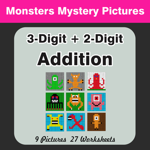 3-Digit + 2-Digit Addition - Color-By-Number Mystery Pictures ...