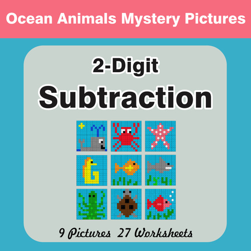 2-Digit Subtraction - Color-By-Number Mystery Pictures | Teaching Resources