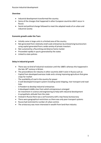Russian industrial/economic development 1855-1964 | Teaching Resources