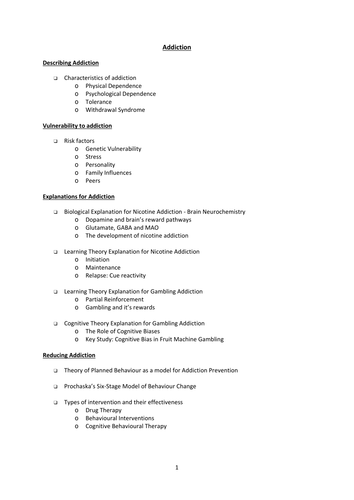 AQA A Level - Addiction Workbook | Teaching Resources