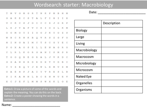 Science Biology Macrobiology Wordsearch Crossword Anagrams Keyword ...