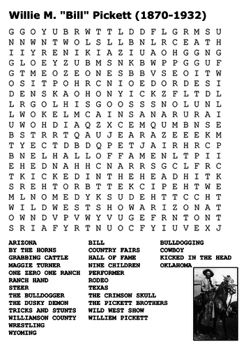 Bill Pickett Word Search | Teaching Resources