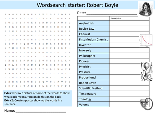 Scientist Robert Boyle 6 x Starters Boyle's Law Wordsearch Crossword ...