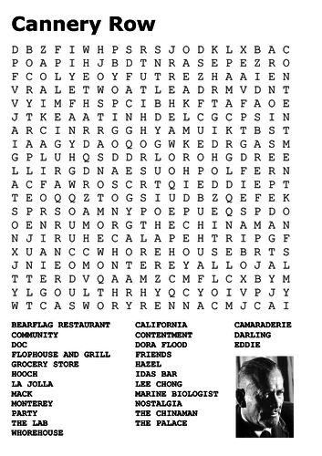 Cannery Row Word Search | Teaching Resources