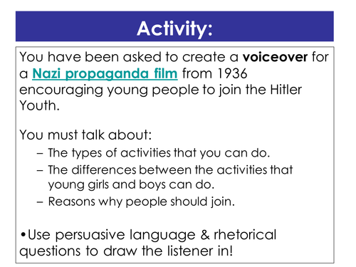 Hitler Youth voiceover activity | Teaching Resources