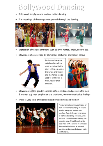 Bollywood Dance Sheet | Teaching Resources