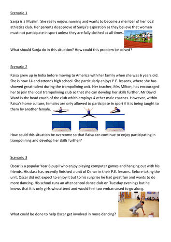 Barriers to participation in sport scenarios | Teaching Resources Barriers to participation in sport scenarios | Teaching Resources