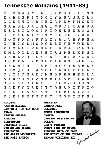 Tennessee Williams Word Search | Teaching Resources