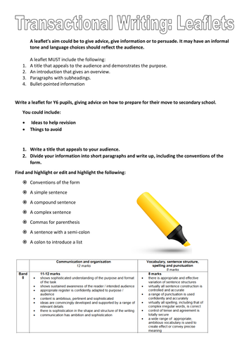 Revision Tasks for Transactional Writing: Leaflets (based on EDUQAS) by ...