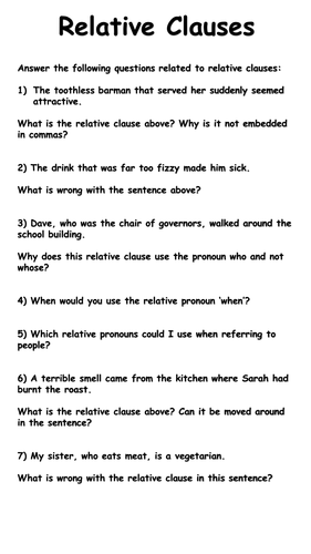Relative Clause Worksheets - Deeper Thinking | Teaching Resources Relative Clause Worksheets - Deeper Thinking | Teaching Resources
