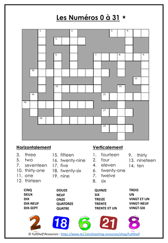 French Numbers Crossword by FullShelf - Teaching Resources - Tes