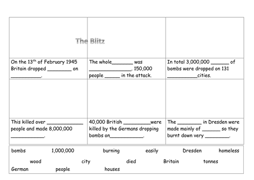 EAL/SEN/Primary The Blitz cartoon strip worksheet WW2 | Teaching Resources