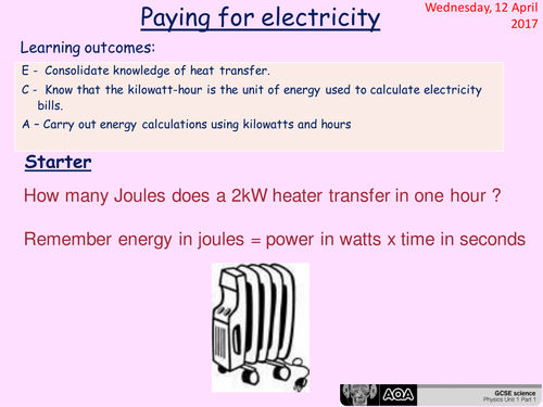 Paying for Electricity - GCSE Physics lesson | Teaching Resources