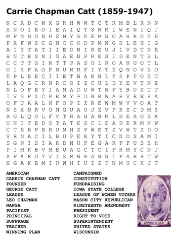 Carrie Chapman Catt Word Search | Teaching Resources