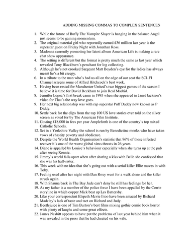 Add commas to separate clauses in complex sentences. | Teaching Resources