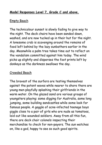 2 models of descriptive writing. An empty beach and a crowded beach ...