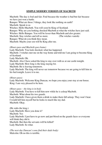Highly simplified version of Macbeth for very low ability. | Teaching ...