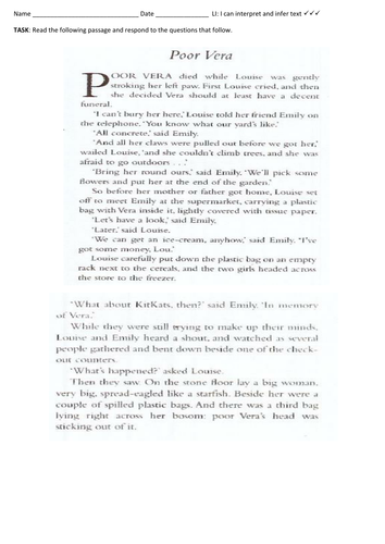 Reading Comprehension: Interpreting Inference | Teaching Resources Reading Comprehension: Interpreting Inference | Teaching Resources