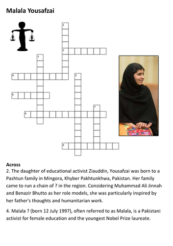 Malala Yousafzai Crossword | Teaching Resources