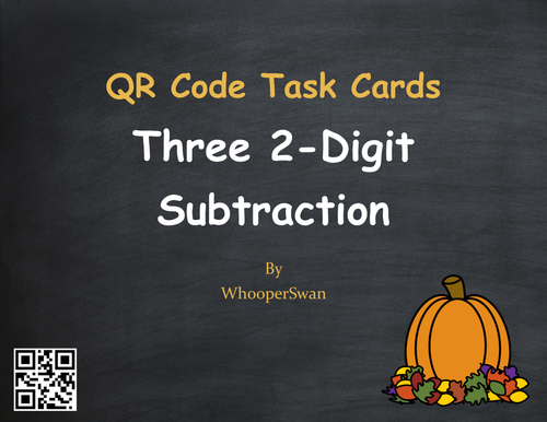 Fall Math: Three 2-Digit Subtraction QR Code Task Cards | Teaching ...