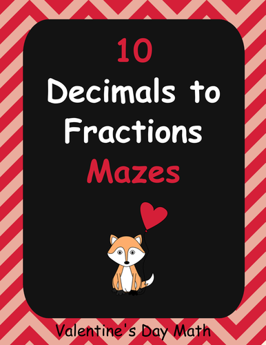 Valentine's Day Math: Decimals to Fractions Maze | Teaching Resources
