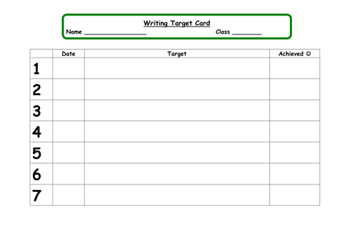 Writing target card template | Teaching Resources