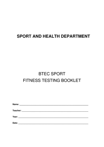 BTEC Sport - Fitness testing - Practical Booklet | Teaching Resources