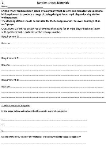Revision - wood, metal, plastic | Teaching Resources