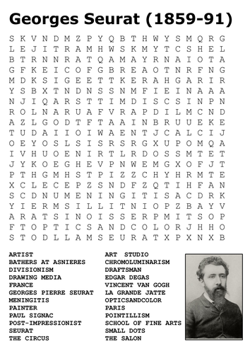 Georges Seurat Word Search | Teaching Resources