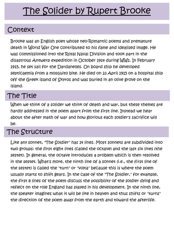 The Solider Revision Notes by lydiafirth - Teaching Resources - Tes