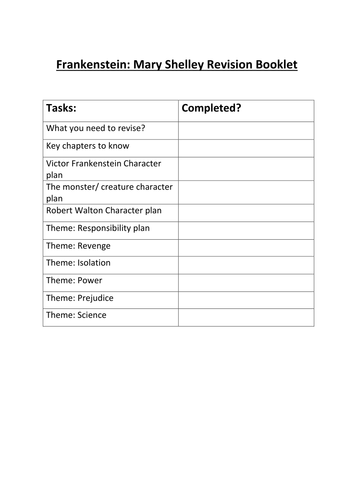 Frankenstein Revision Booklet | Teaching Resources