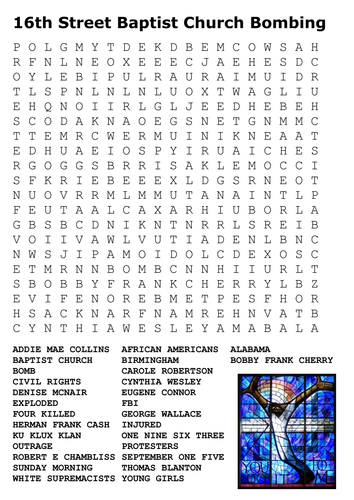 16th Street Baptist Church Bombing Word Search | Teaching Resources