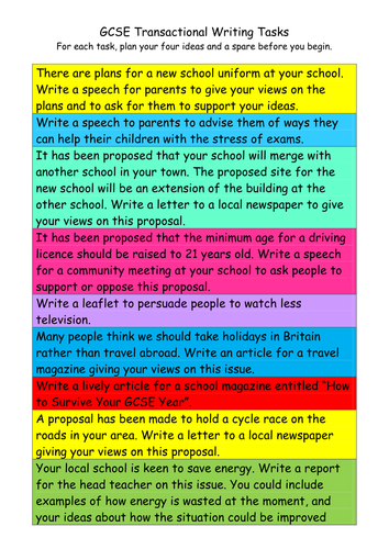 GCSE Language Writing Tasks | Teaching Resources