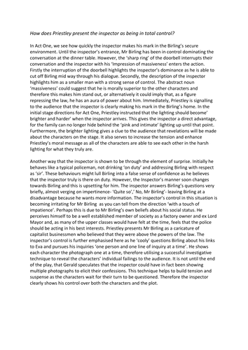 Exemplar response for An Inspector Calls GCSE AQA Literature exam ... Exemplar response for An Inspector Calls GCSE AQA Literature exam ...
