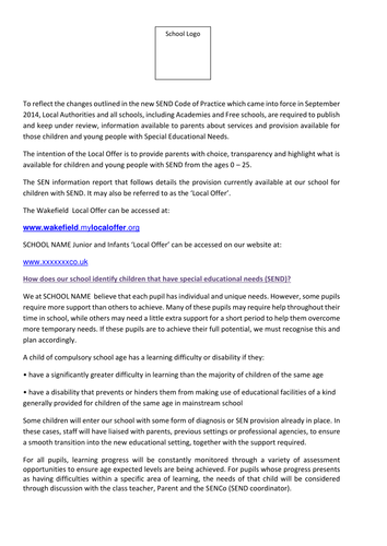 SEND INFORMATION FOR PARENTS/CARERS | Teaching Resources