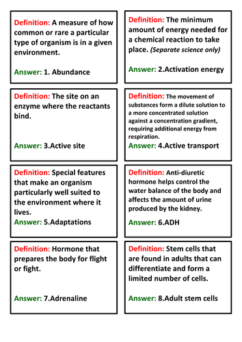 GCSE Biology AQA - Quiz quiz trade cards | Teaching Resources